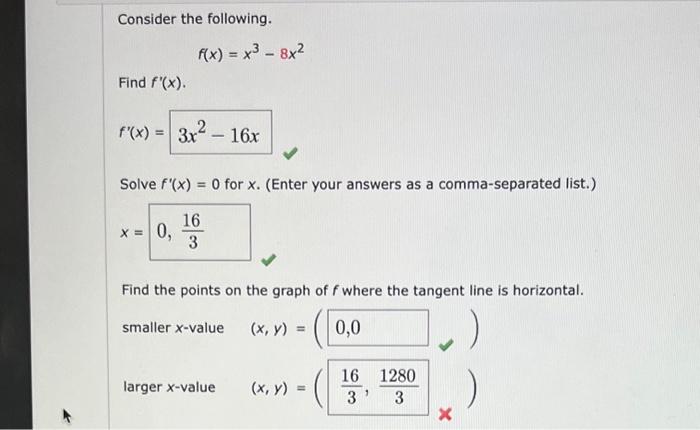 Solved Consider the following. f(x)=x3−8x2 Find f′(x) f′(x)= | Chegg.com