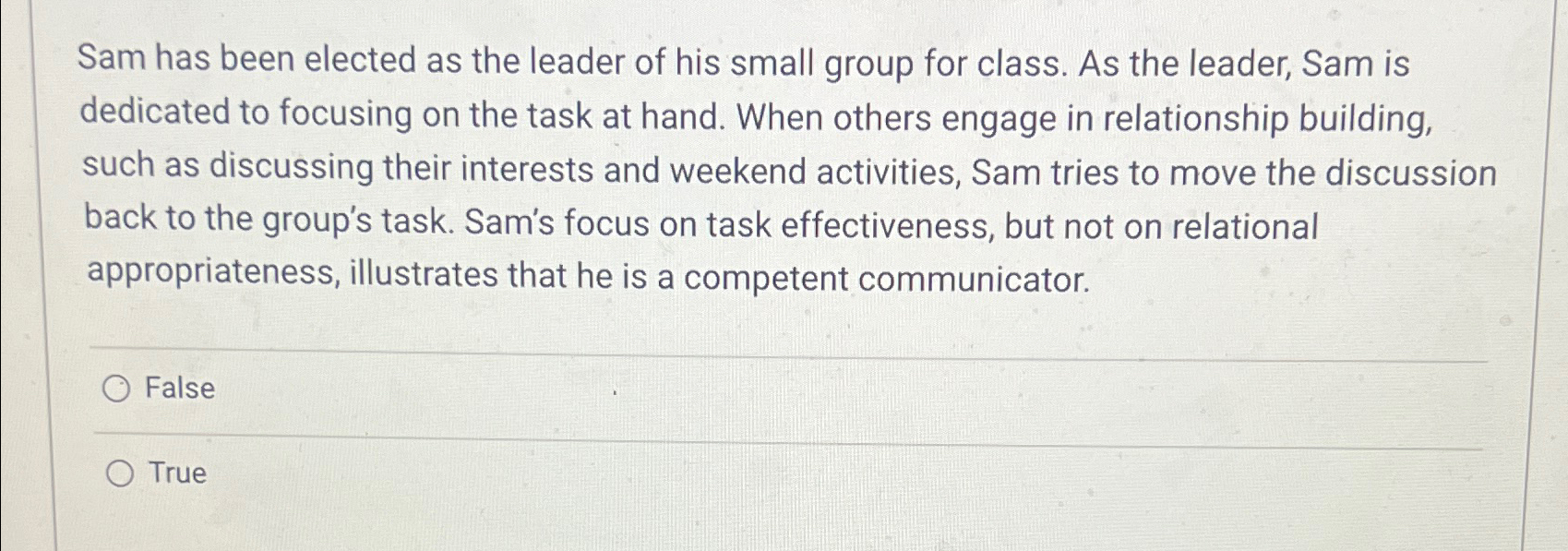 Solved Sam has been elected as the leader of his small group | Chegg.com