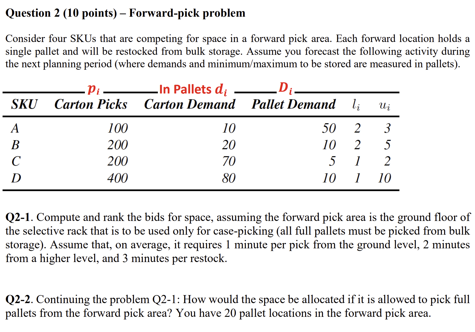 Solved Question 2 (10 ﻿points) - ﻿Forward-pick | Chegg.com