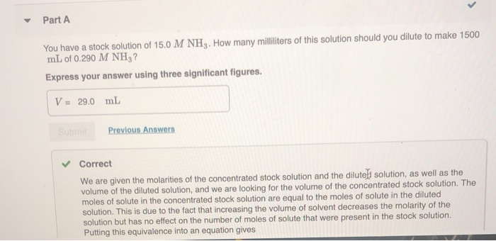 Solved Part B If you take a 15.0-mL portion of the stock | Chegg.com