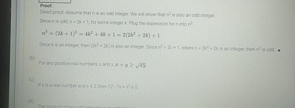 Solved Proof. Direct proof. Assume that is an odd integer. | Chegg.com