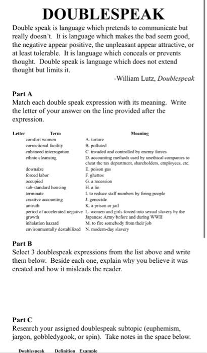 DOUBLESPEAK Double speak is language which pretends | Chegg.com