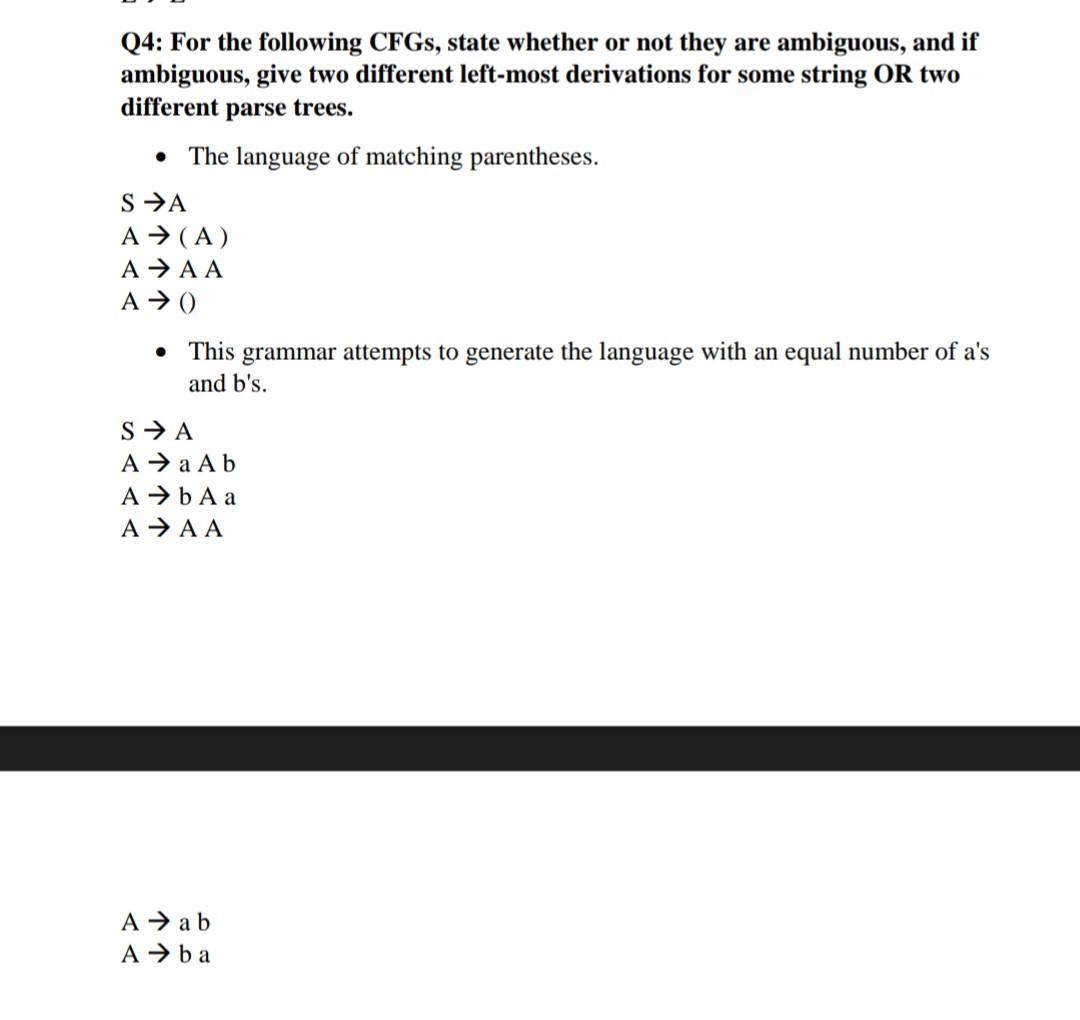 Solved Q4: For the following CFGs, state whether or not they | Chegg.com