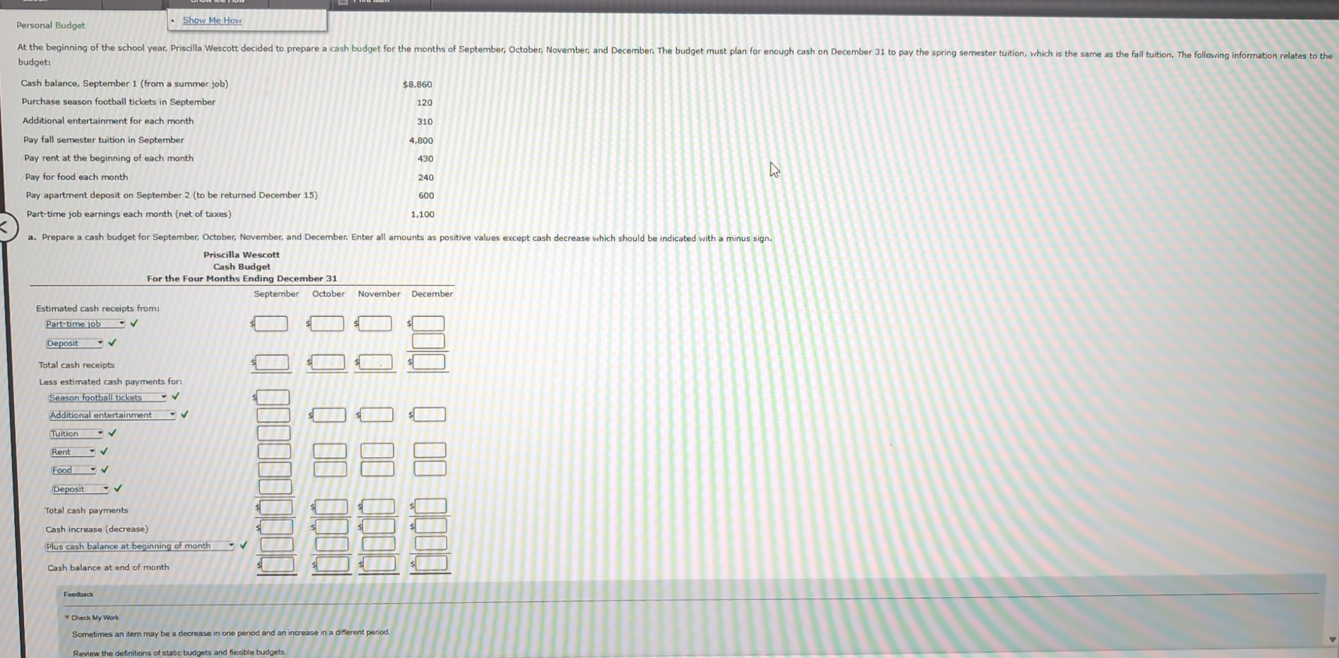 Solved Personal BudgetAt the beginning of the school yea, | Chegg.com