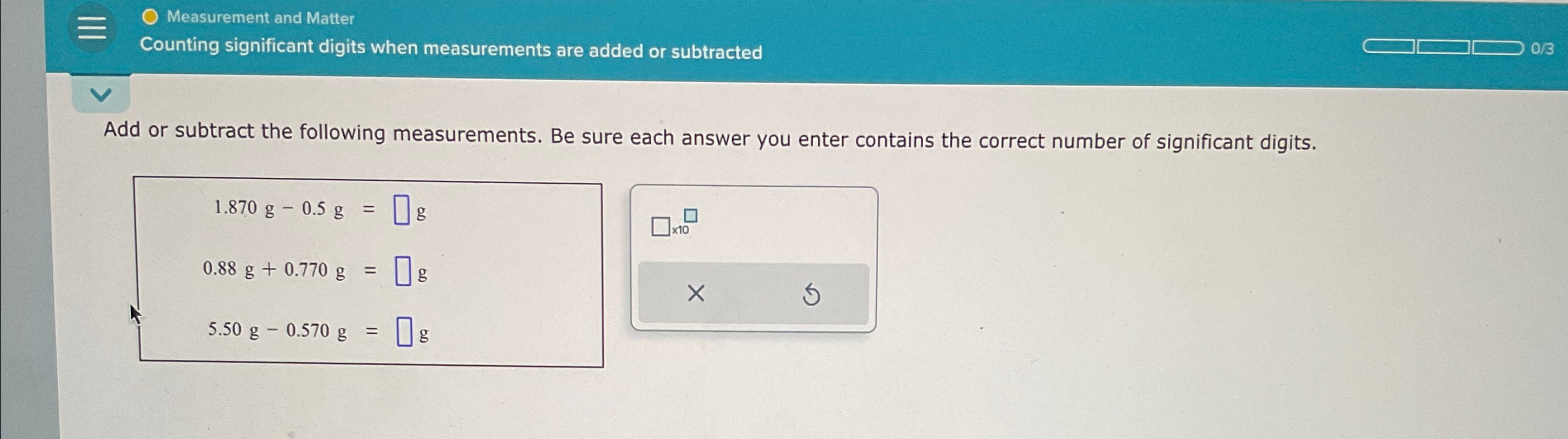 Solved Measurement and MatterCounting significant digits | Chegg.com