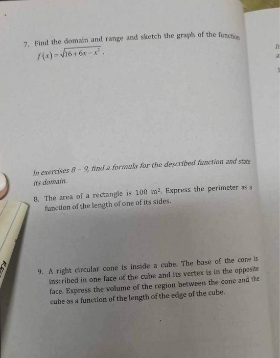 Solved 7. Find the domain and range and sketch the graph of | Chegg.com