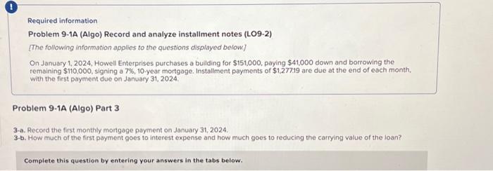 Solved Required information Problem 9-1A (Algo) Record and | Chegg.com