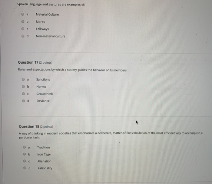 Solved Spoken language and gestures are examples of: | Chegg.com