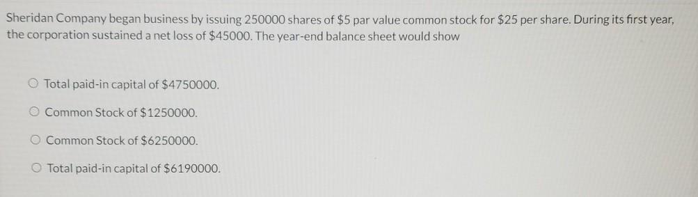 Solved Sheridan Company began business by issuing 250000 | Chegg.com