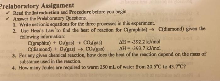 Solved ylowing Prelaboratory Assignment Read the | Chegg.com