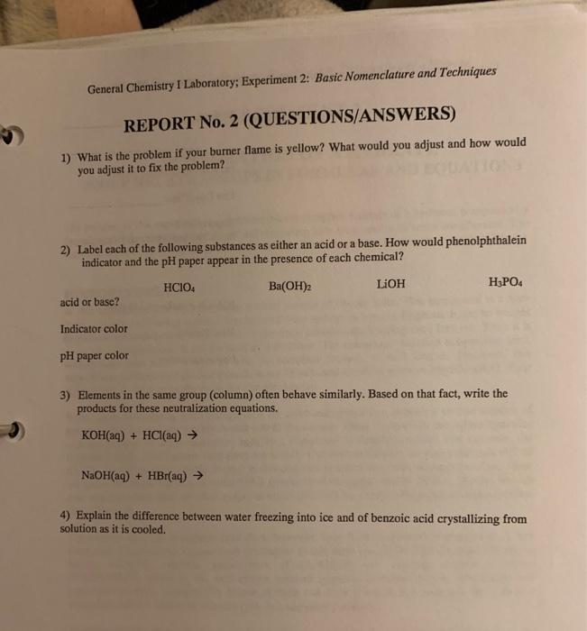 Solved General Chemistry I Laboratory; Experiment 2: Basic | Chegg.com