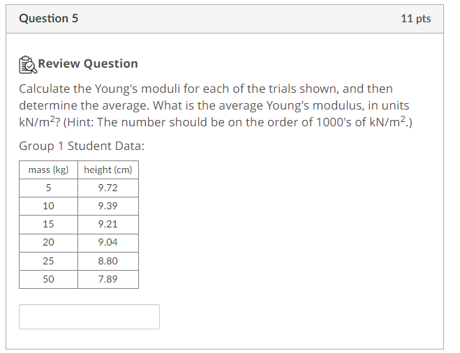 Solved Calculate the Young's moduli for each of the trials | Chegg.com