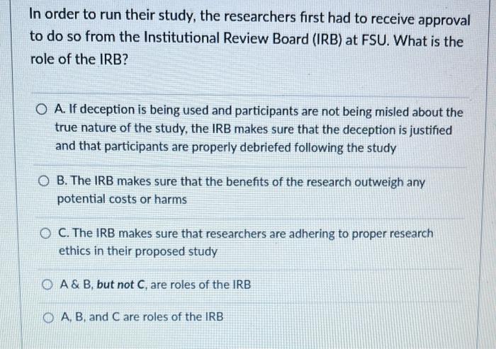 Solved In order to run their study, the researchers first | Chegg.com