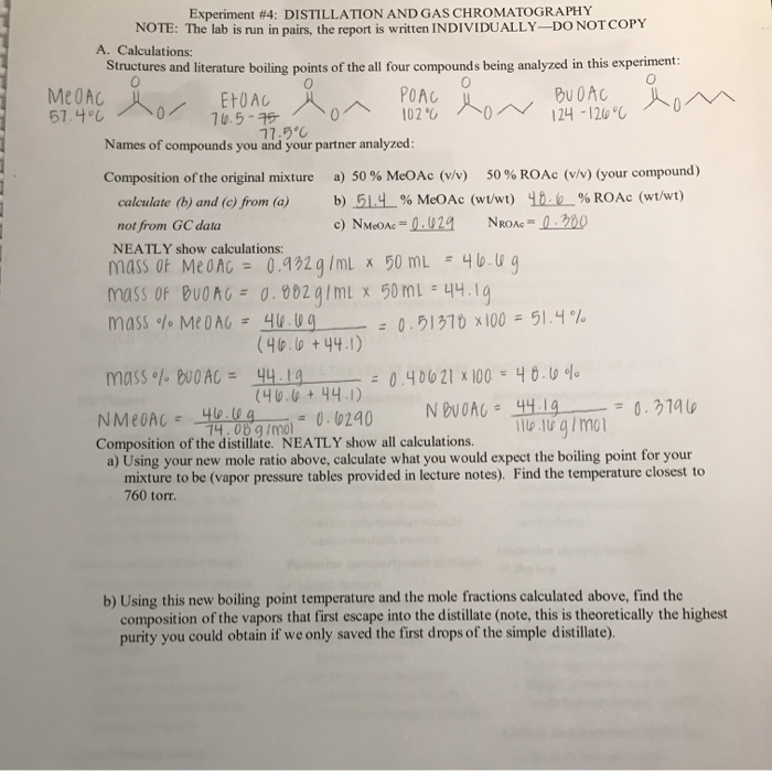 Experiment 4 Distillation And Gas Chromatography