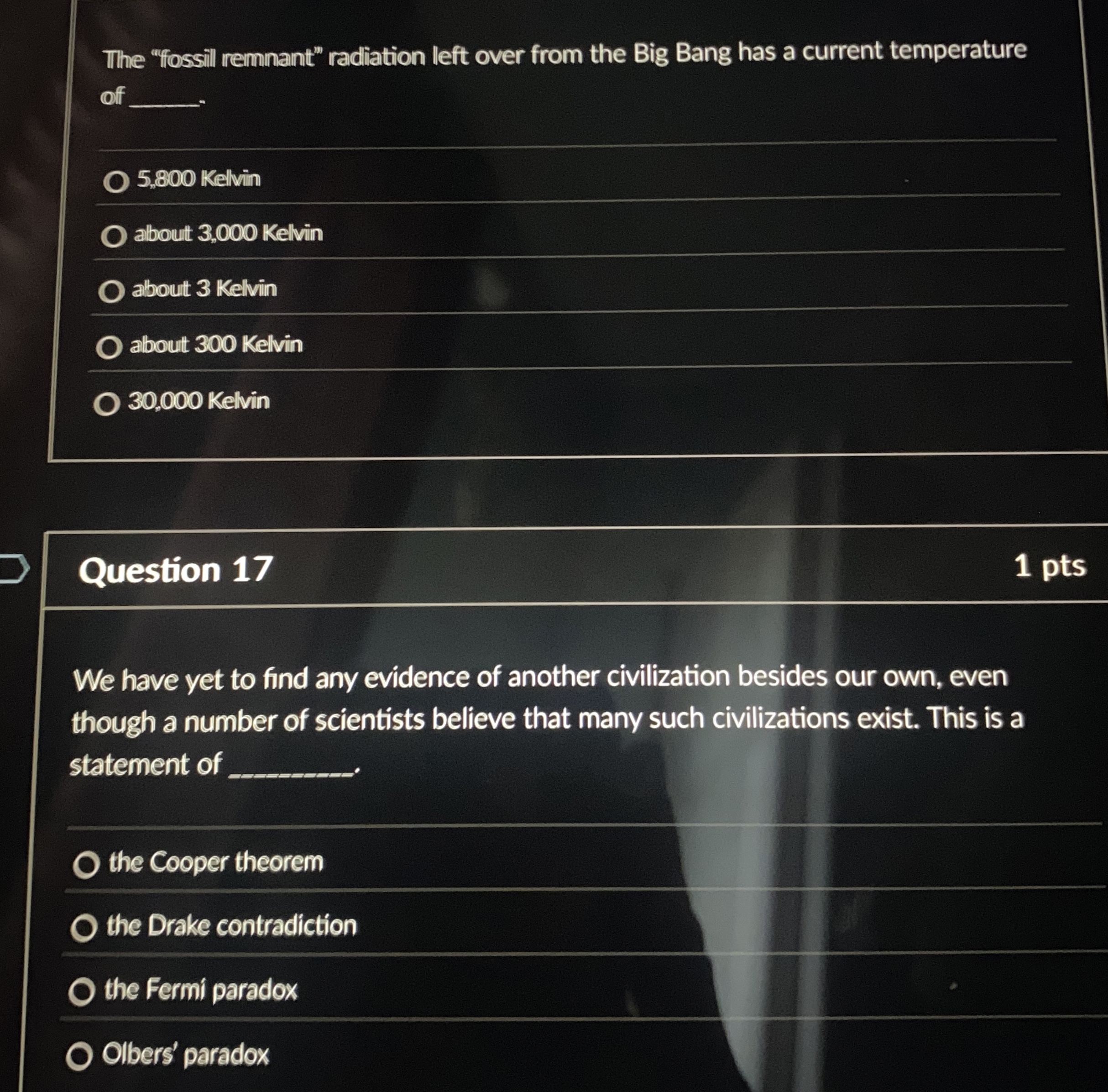 Solved The "fossill remnant" radiation left over from the | Chegg.com