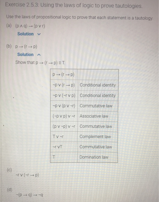 Solved Exercise 2.5.3: Using the laws of logic to prove | Chegg.com