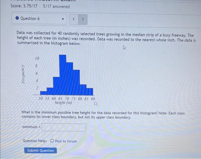 Solved Data was collected for 40 randomly selected trees | Chegg.com