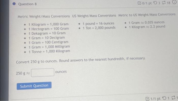Solved Metric Weight/Mass Conversions US Weight/Mass | Chegg.com