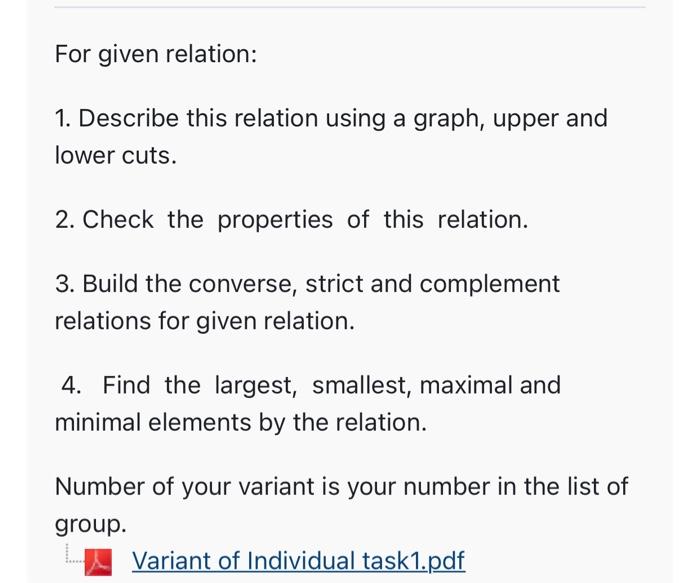 Solved For given relation: 1. Describe this relation using a | Chegg.com