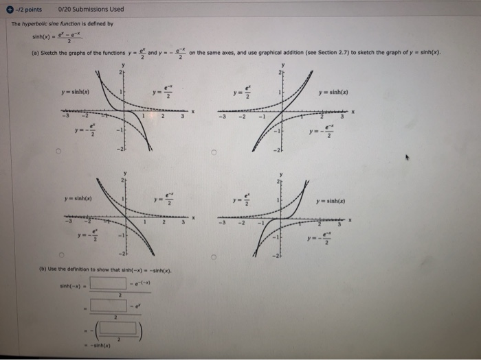 Solved -12 points 0/20 Submissions Used The hyperbolic sine | Chegg.com
