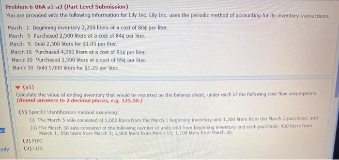 Solved Problem 6-06A al a2 (Part Level Submission) You are | Chegg.com