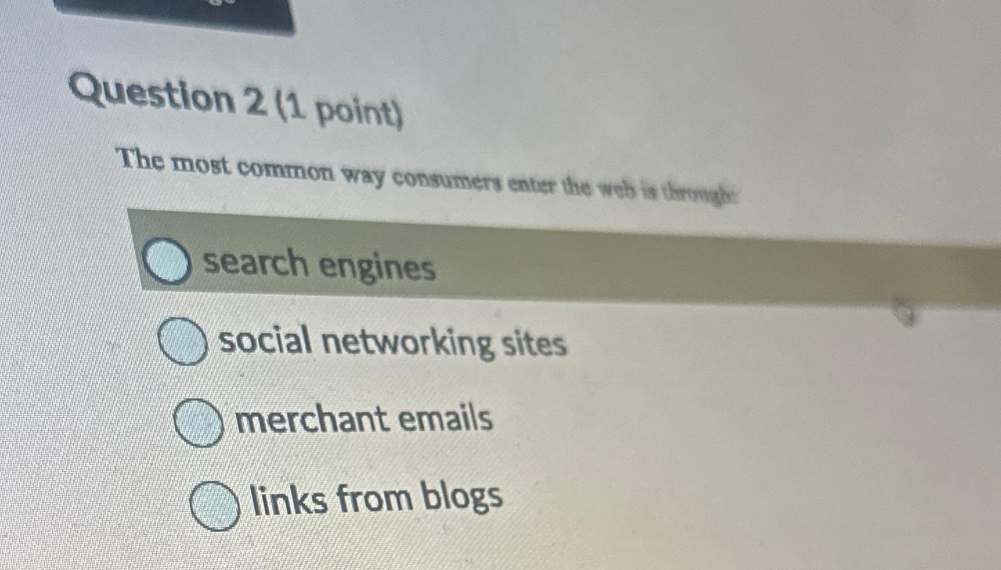 Solved Question 2 (1 ﻿point)The most common way consumers | Chegg.com