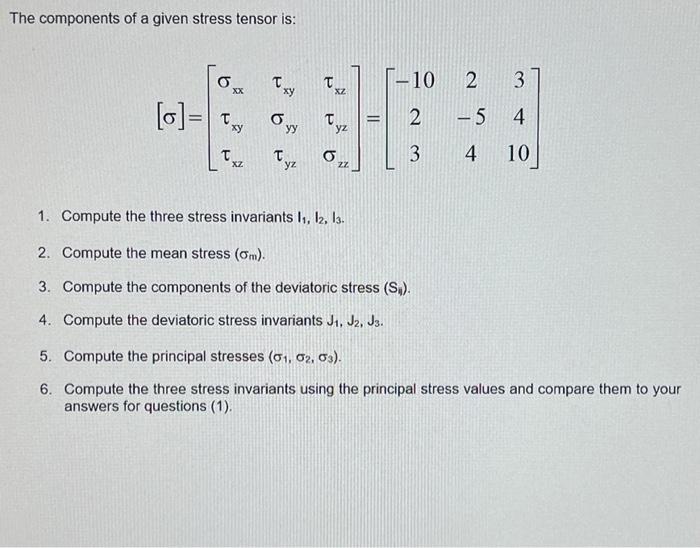 Solved The components of a given stress tensor is: | Chegg.com