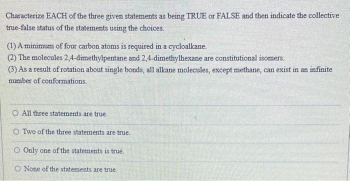 Solved Characterize EACH of the three given statements as | Chegg.com