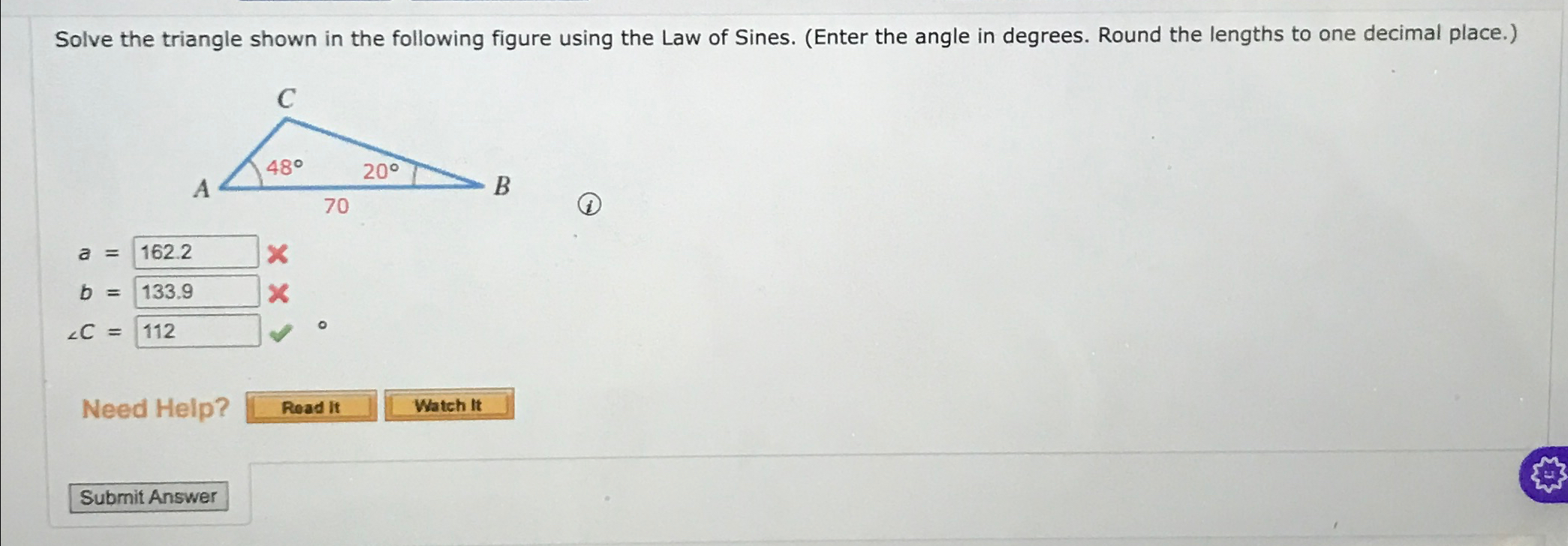 Solved Solve the triangle shown in the following figure | Chegg.com