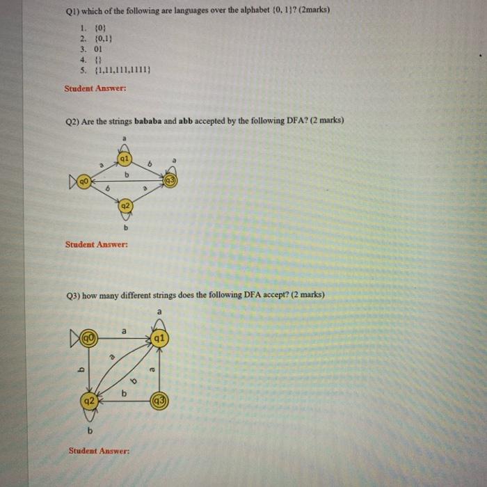 Solved QI) which of the following are languages over the | Chegg.com
