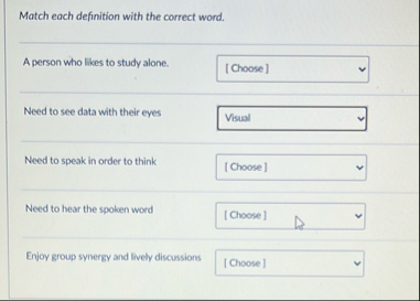 Solved Match each definition with the correct word.A person | Chegg.com