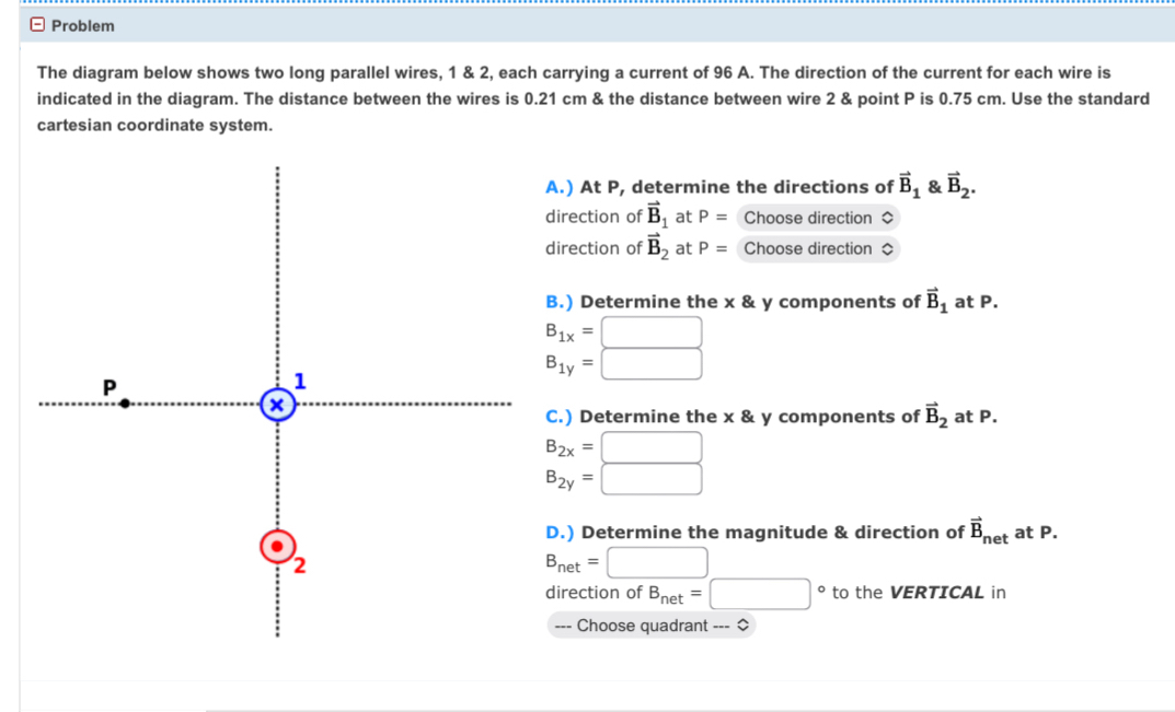 Solved The diagram below shows two long parallel wires, 1&2, | Chegg.com