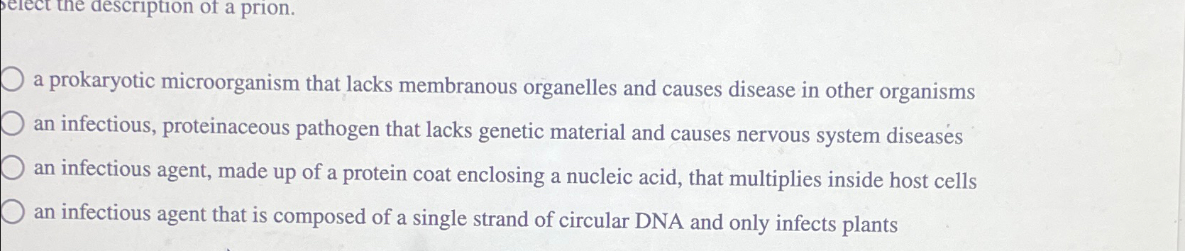 Solved a prokaryotic microorganism that lacks membranous | Chegg.com