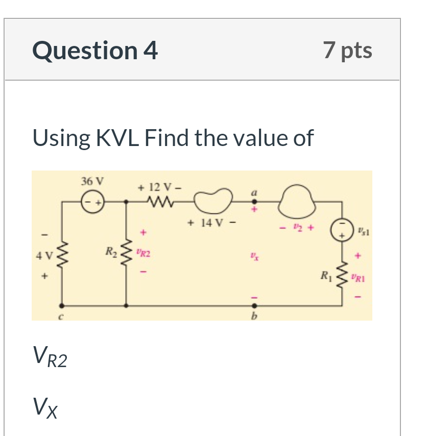 Solved Question 4 7 pts Using KVL Find the value of 36 V + | Chegg.com