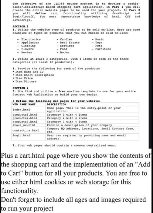 Solved The objective of the CIS385 course project is to | Chegg.com