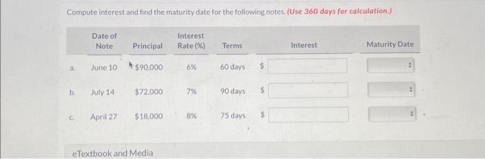 Solved Compute interest and find the maturity date for the | Chegg.com