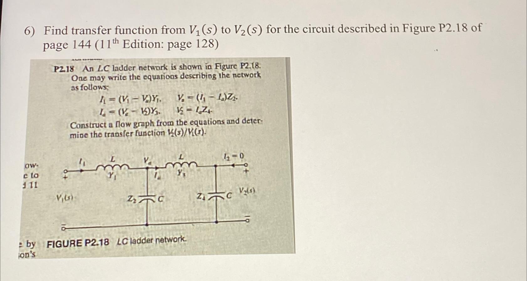 Solved Find transfer function from V_(1)(s) to V_(2)(s) for | Chegg.com