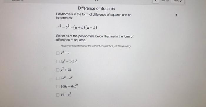 Solved Difference of Squares Polynomials in the form of | Chegg.com