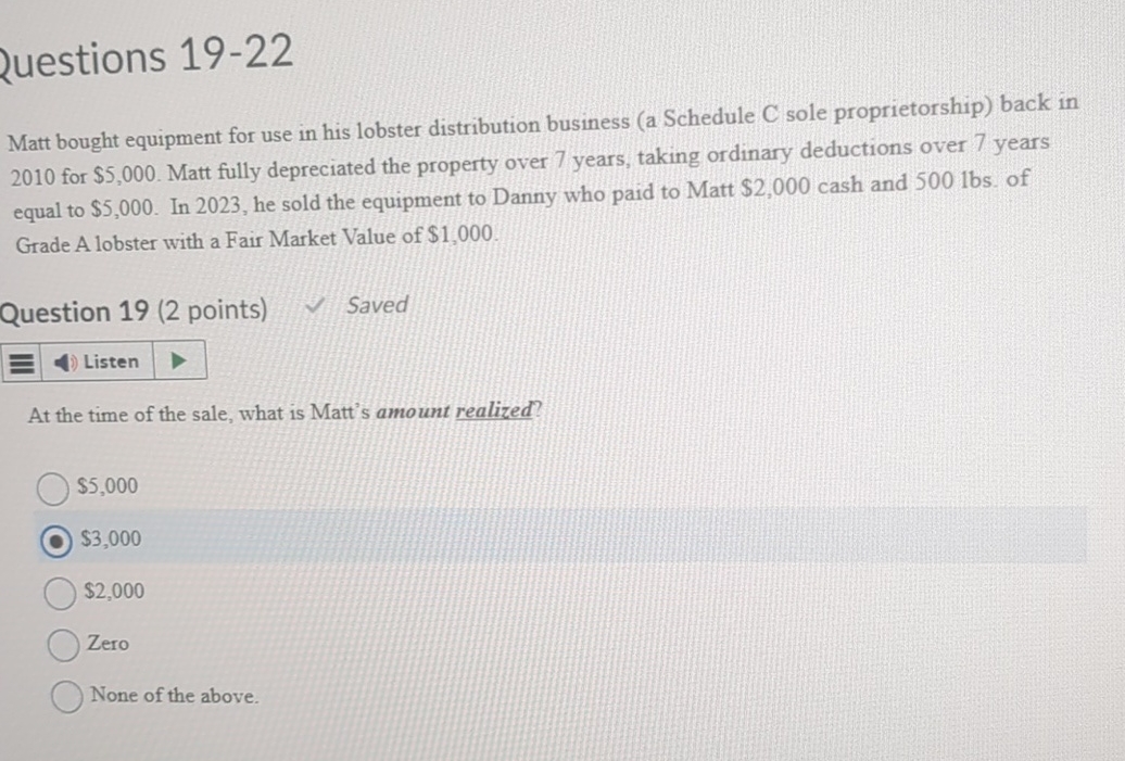 Solved questions 19-22Matt bought equipment for use in his | Chegg.com