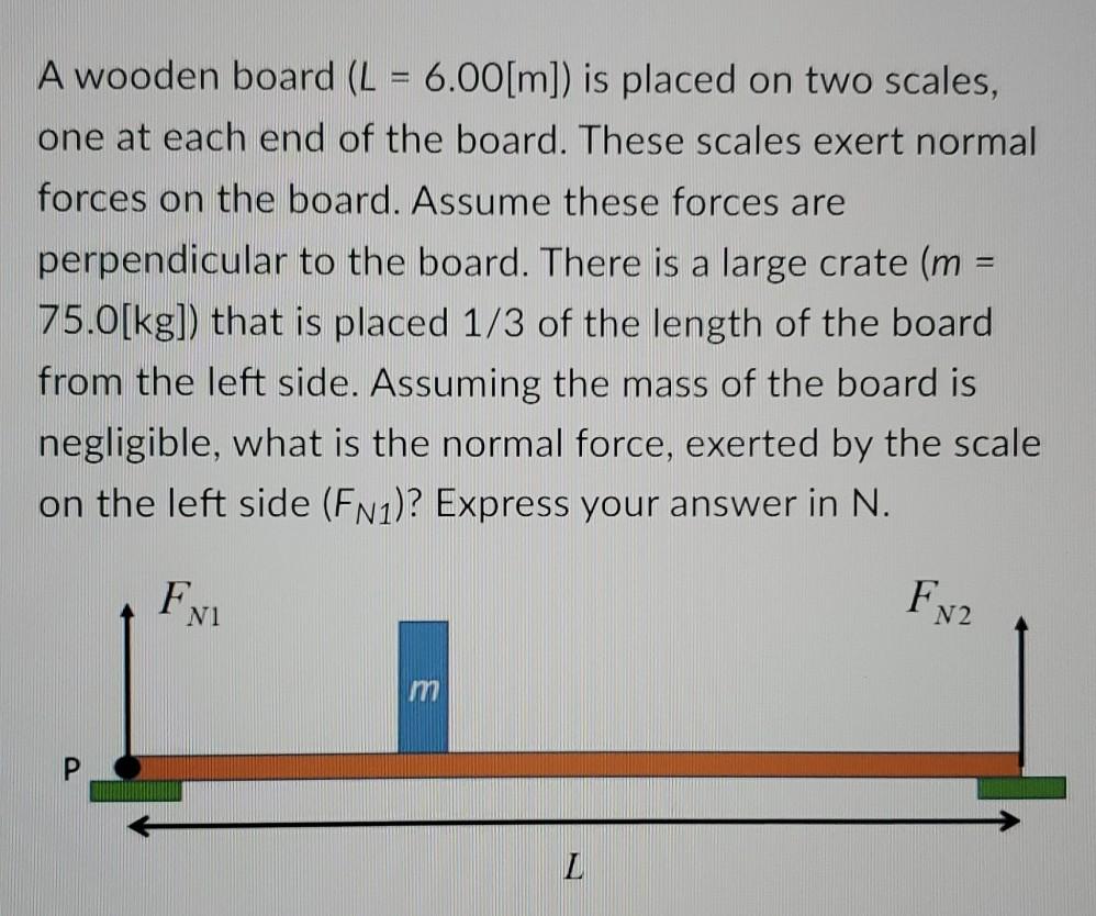 Solved A wooden board (L = 6.00[m]) is placed on two scales, | Chegg.com