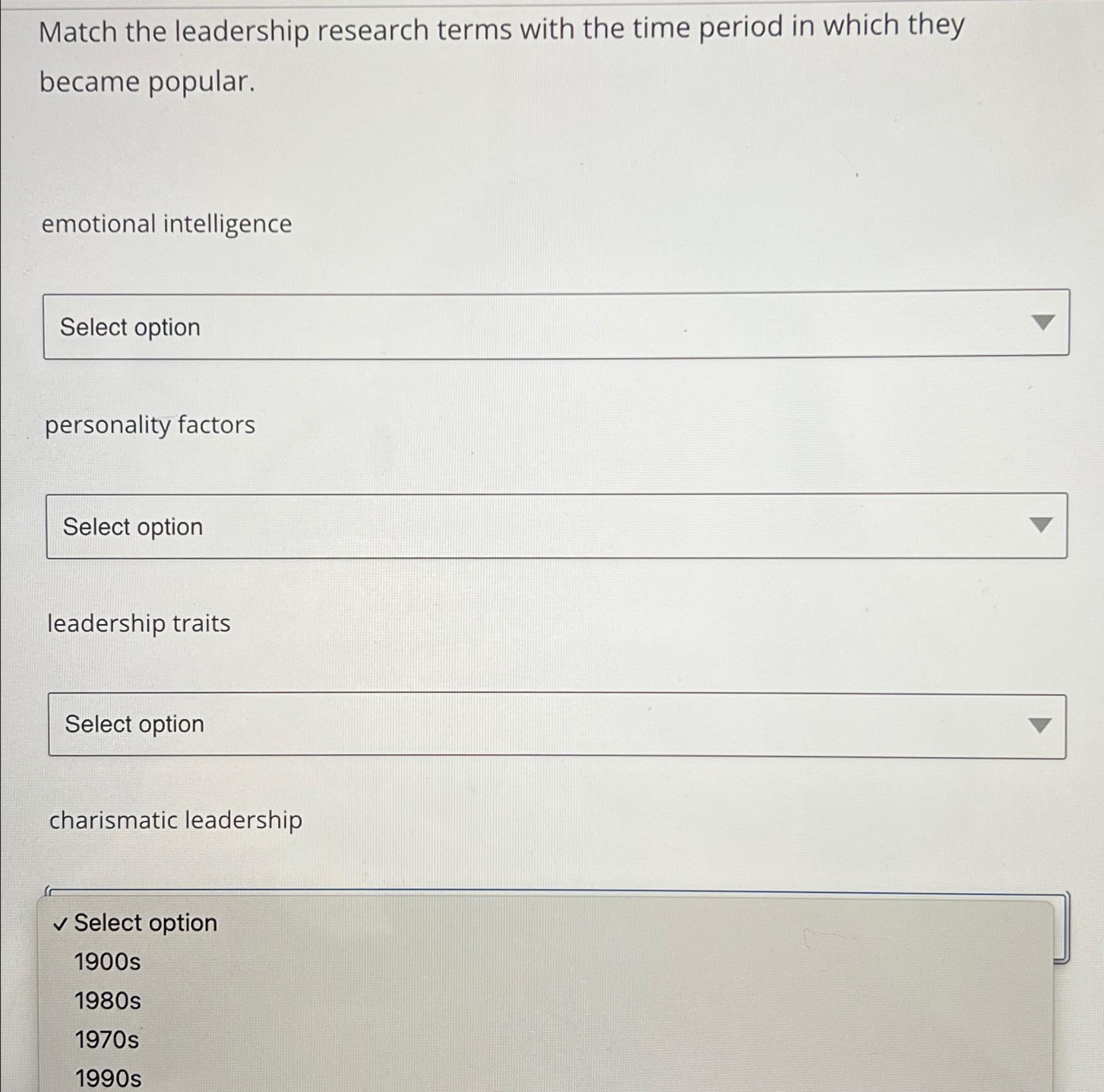 Solved Match the leadership research terms with the time | Chegg.com