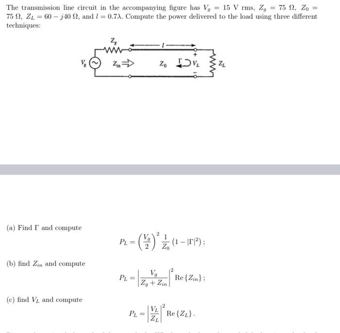 Solved The transmission line circuit in the accompanying | Chegg.com