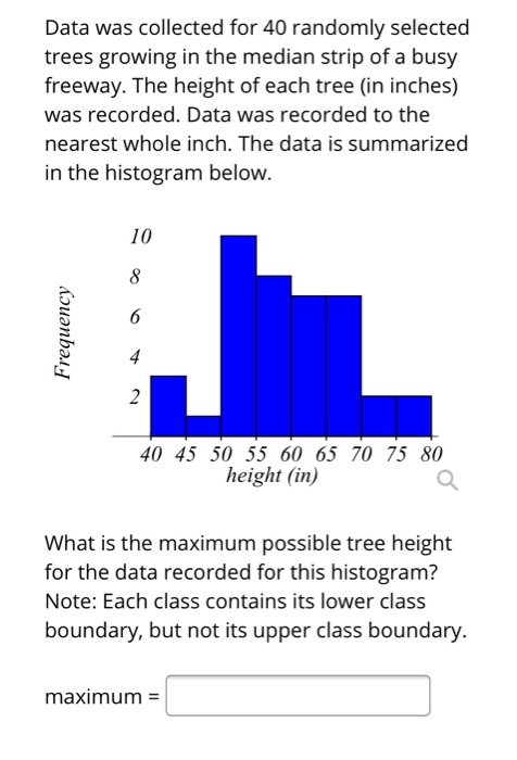 Solved Data was collected for 40 randomly selected trees | Chegg.com
