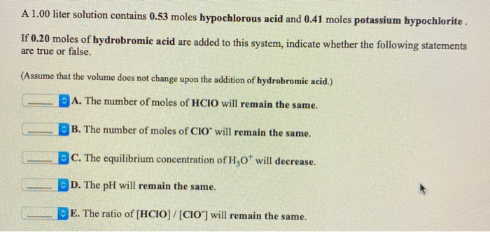 Solved A 1.00 liter solution contains 0.42 M hypochlorous | Chegg.com