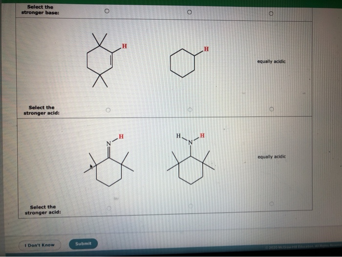 Solved In each row of the table below, select the stronger | Chegg.com