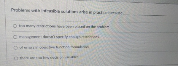 Solved Problems with infeasible solutions arise in practice | Chegg.com