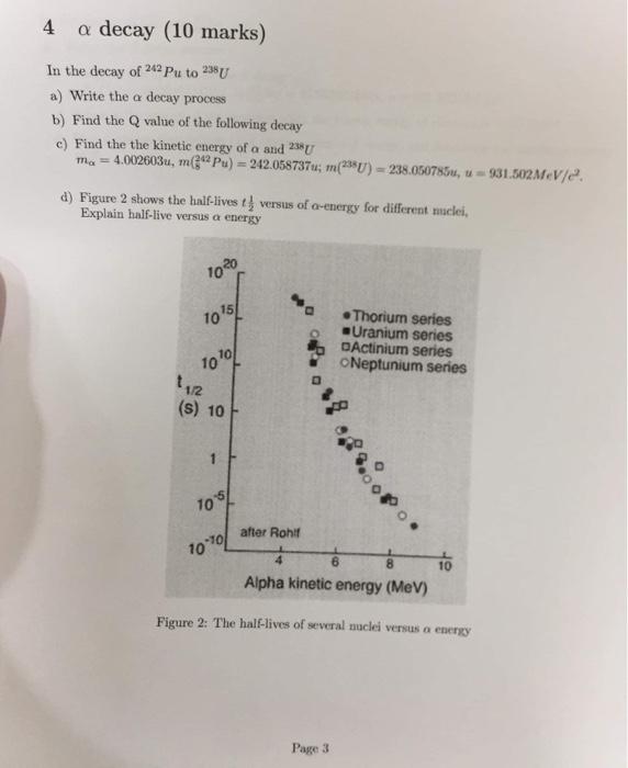 Solved 4α decay (10 marks) In the decay of 242Pu to 238U a) | Chegg.com