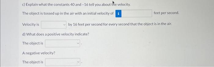 Solved The velocity of an object tossed up in the air is | Chegg.com