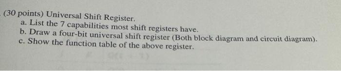 Solved (30 points) Universal Shift Register. a. List the 7 | Chegg.com