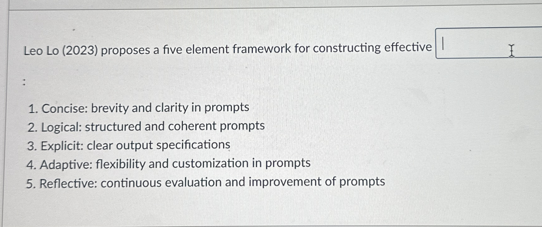 Leo Lo (2023) ﻿proposes a five element framework for | Chegg.com
